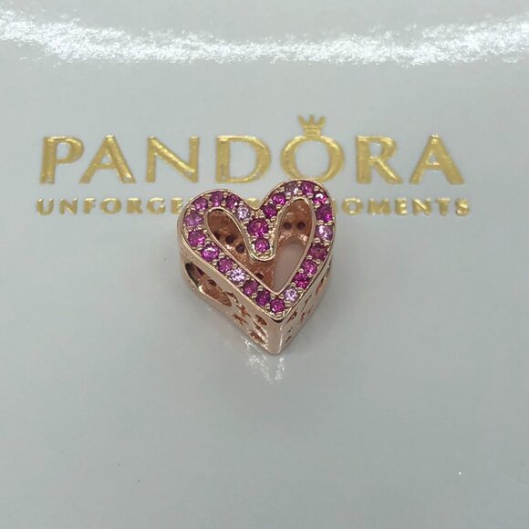 Pandora | Jewelry | Pandora Sparkling Ruby Red Pink Freehand Heart Charm S925 Sterling Silver ...